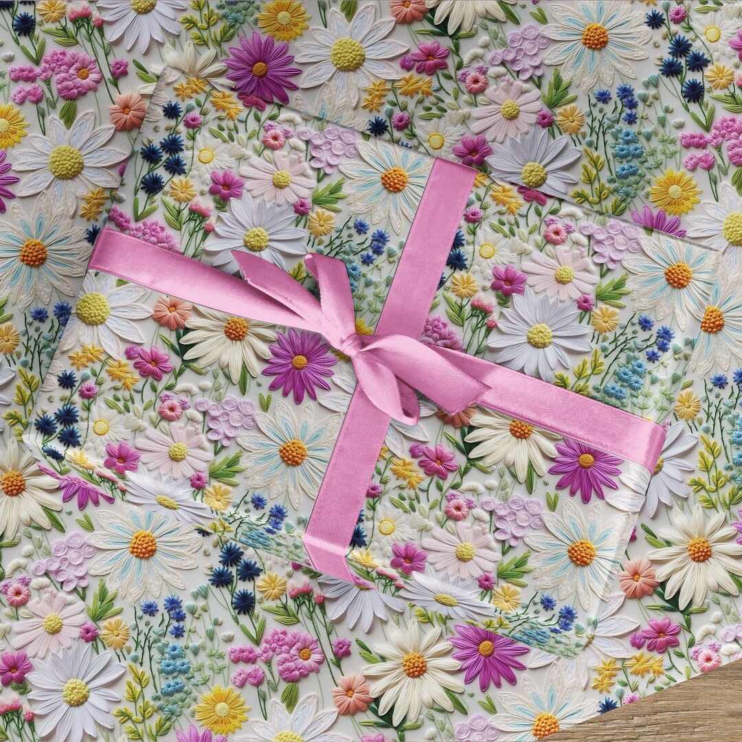 3D Daisy Gift Wrapping Paper: Embroidered Floral Design - Etsy