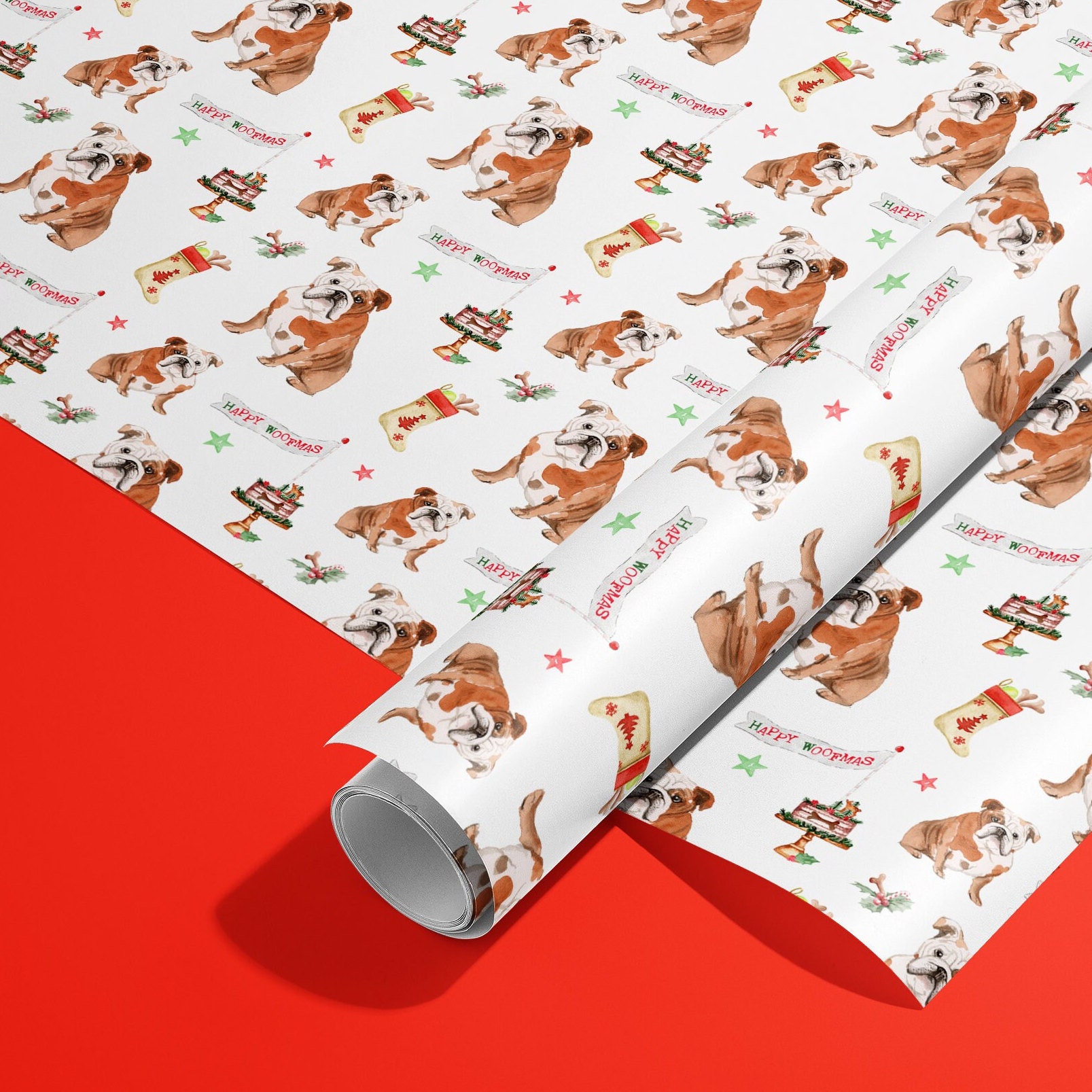 English Bulldog Wrapping Paper Roll Bully Christmas Gift - Etsy
