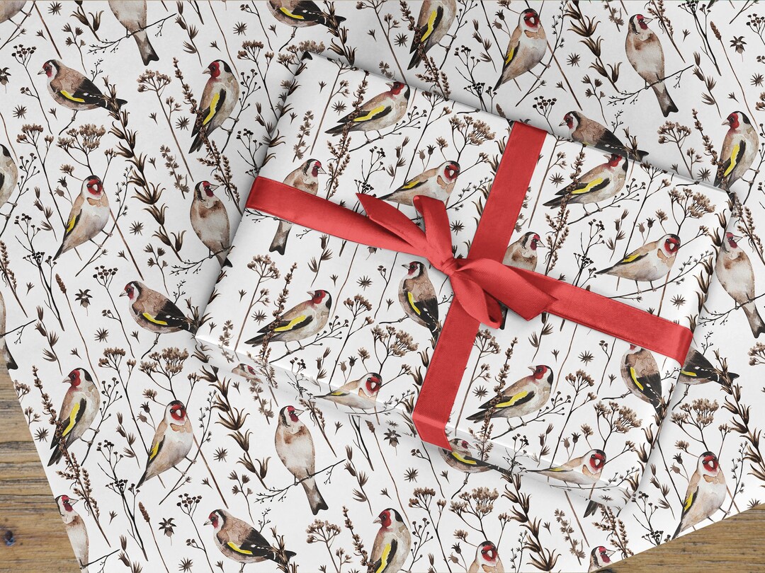 Bird Wrapping Paper, Bird Lovers Gift Wrap a Bird Feeder, Goldfinch ...