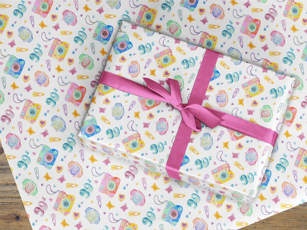 90s Retro Wrapping Paper Roll: Bubblegum Camera Print - Etsy
