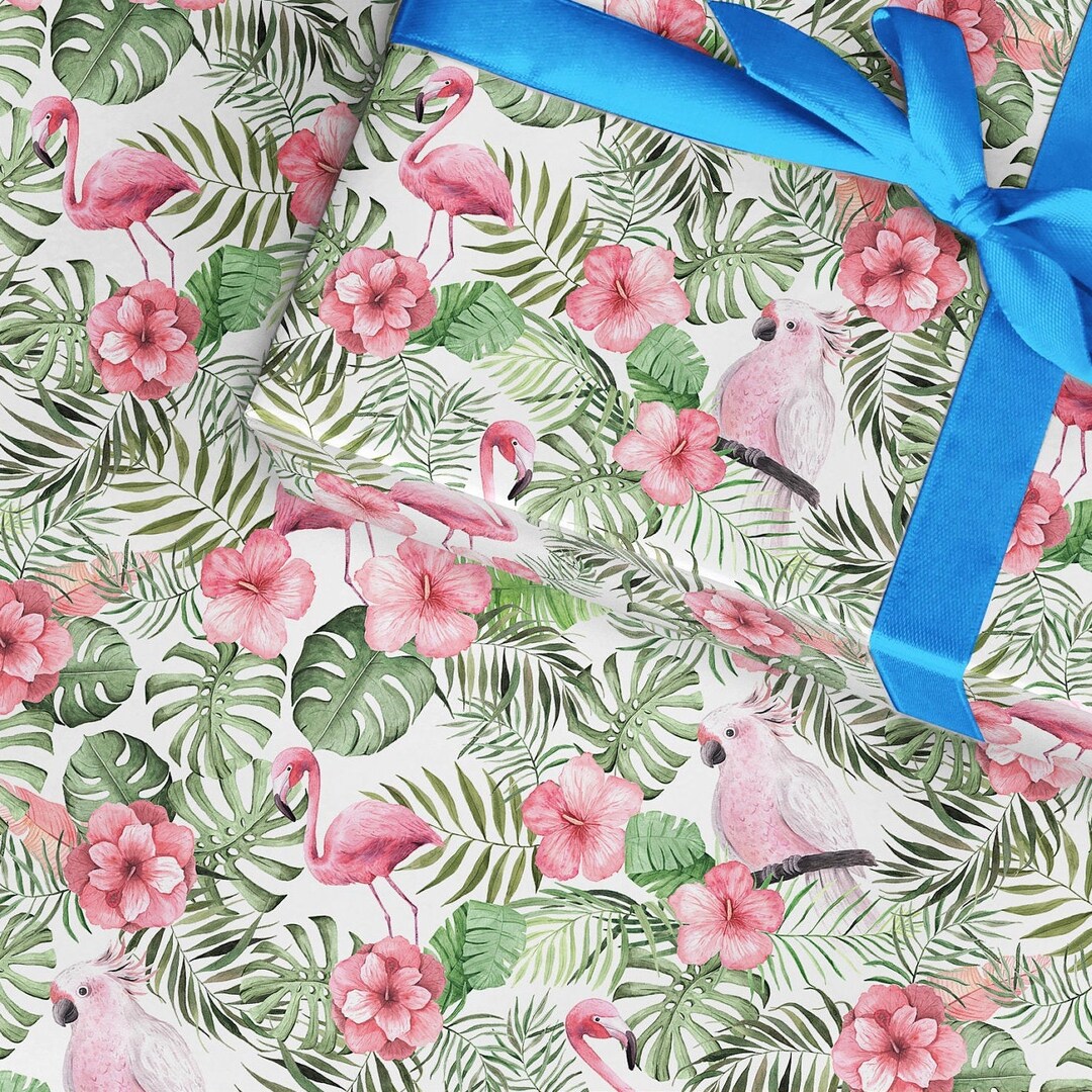 Tropical Flamingo Wrapping Paper: Jungle Leaf Gift Wrap - Etsy
