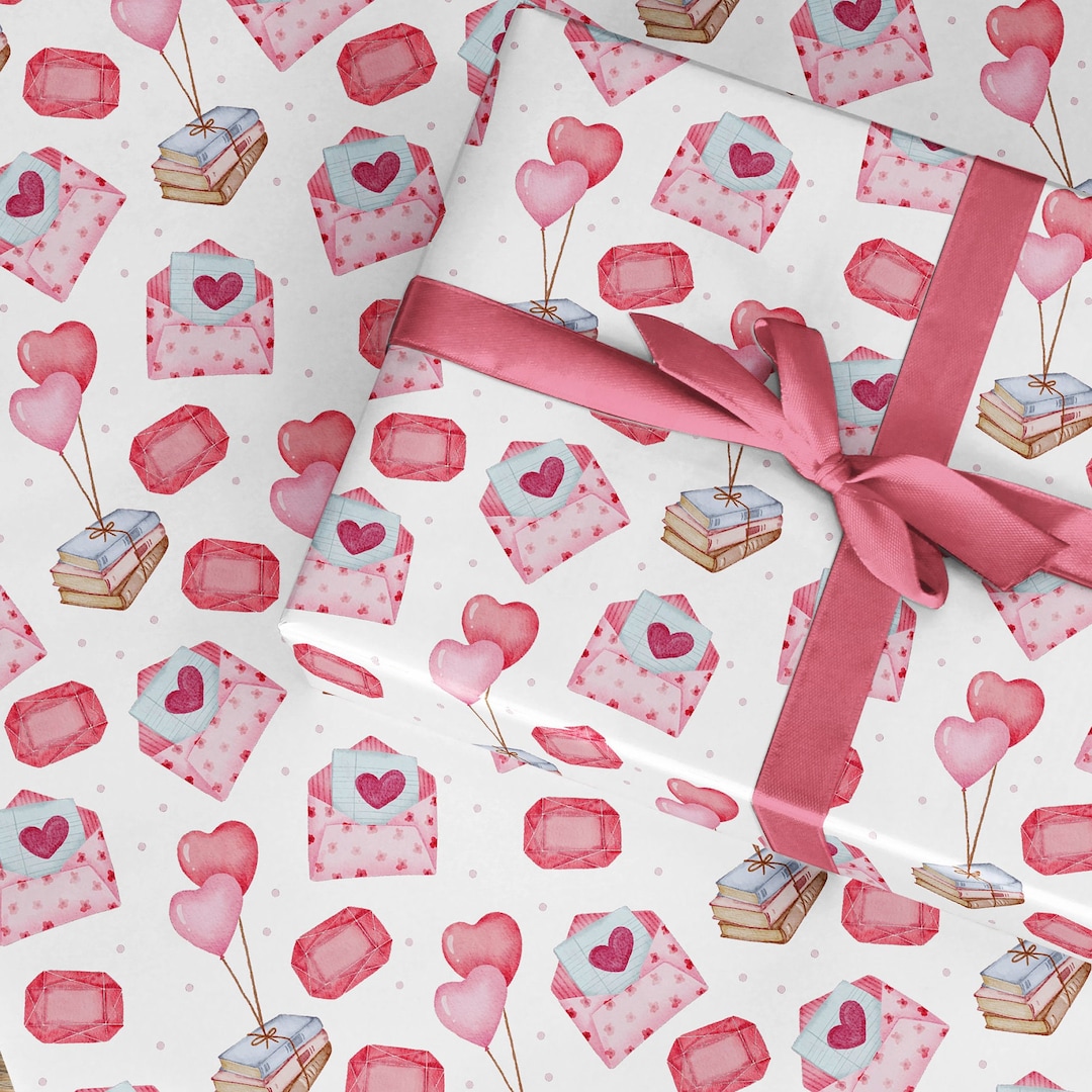 Valentine's Day Wrapping Paper Roll, Cute Fun Love Letter Design ...