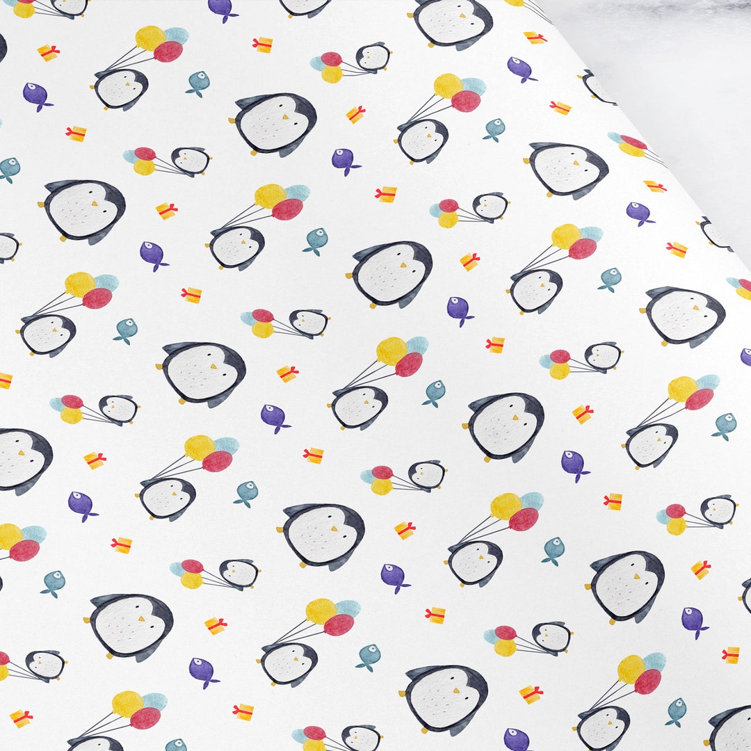 Penguins and Gift Boxes Wrapping Paper, Baby Gift Wrapping, Boy Gift ...