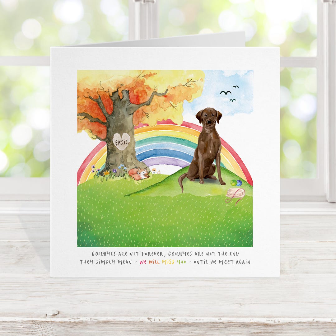 Personalised Dog Loss Memorial Card: Watercolor Rainbow Bridge Pet ...