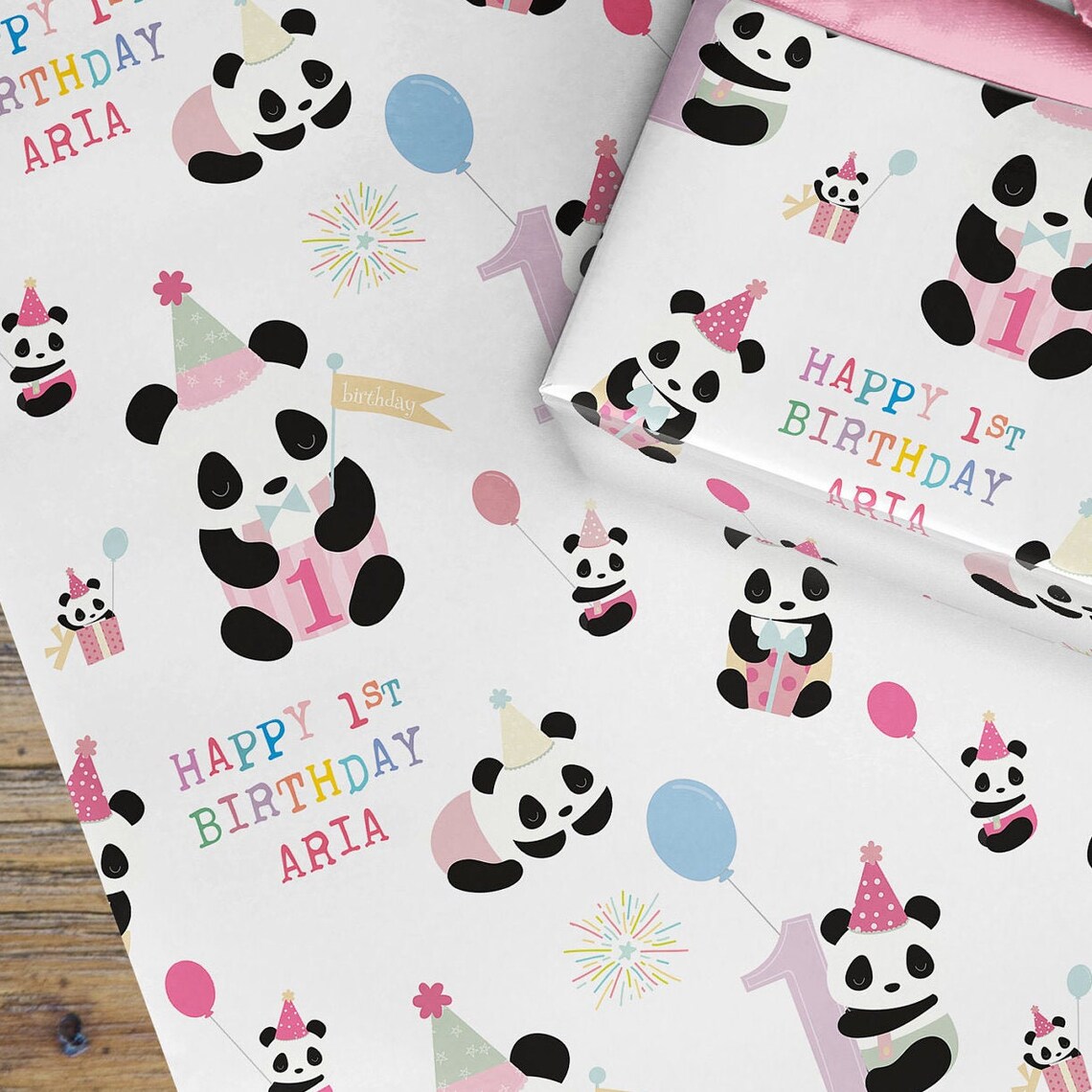 Panda 1st Birthday Wrapping Paper Blue or Pink Personalised - Etsy UK