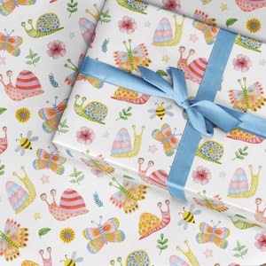 Bug Wrapping Paper, Pastel Snail Kids Wrapping Paper, Butterfly ...