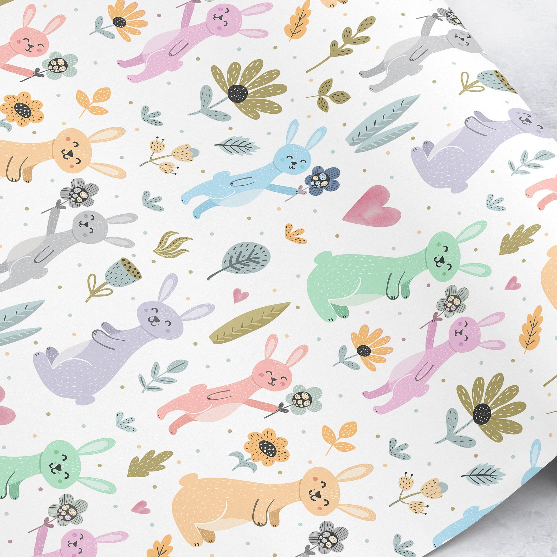 Pastel Easter Wrapping Paper Roll Rabbits Children's - Etsy