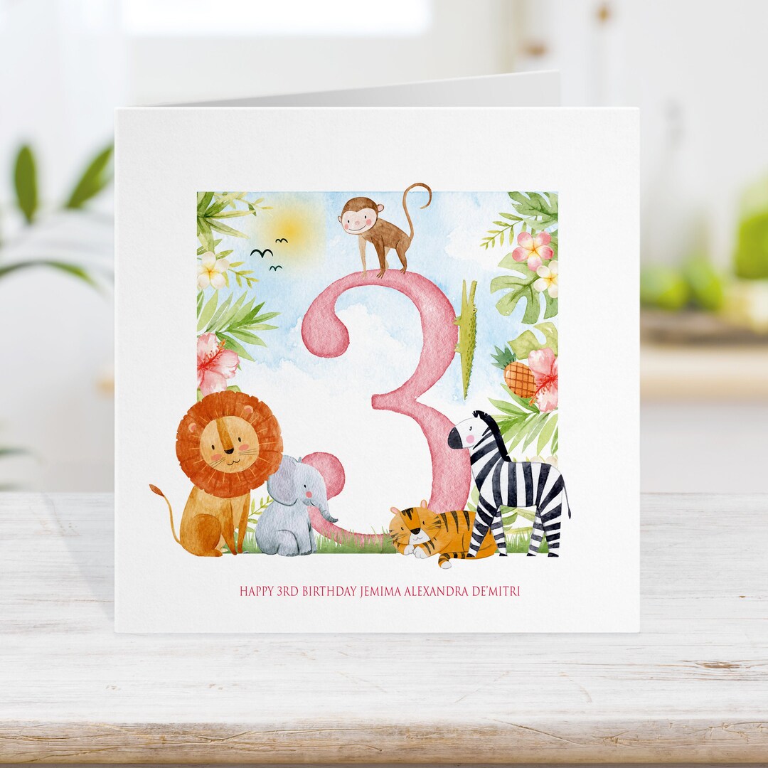 Personalized Safari Birthday Card: Watercolor Jungle Animals - Etsy UK
