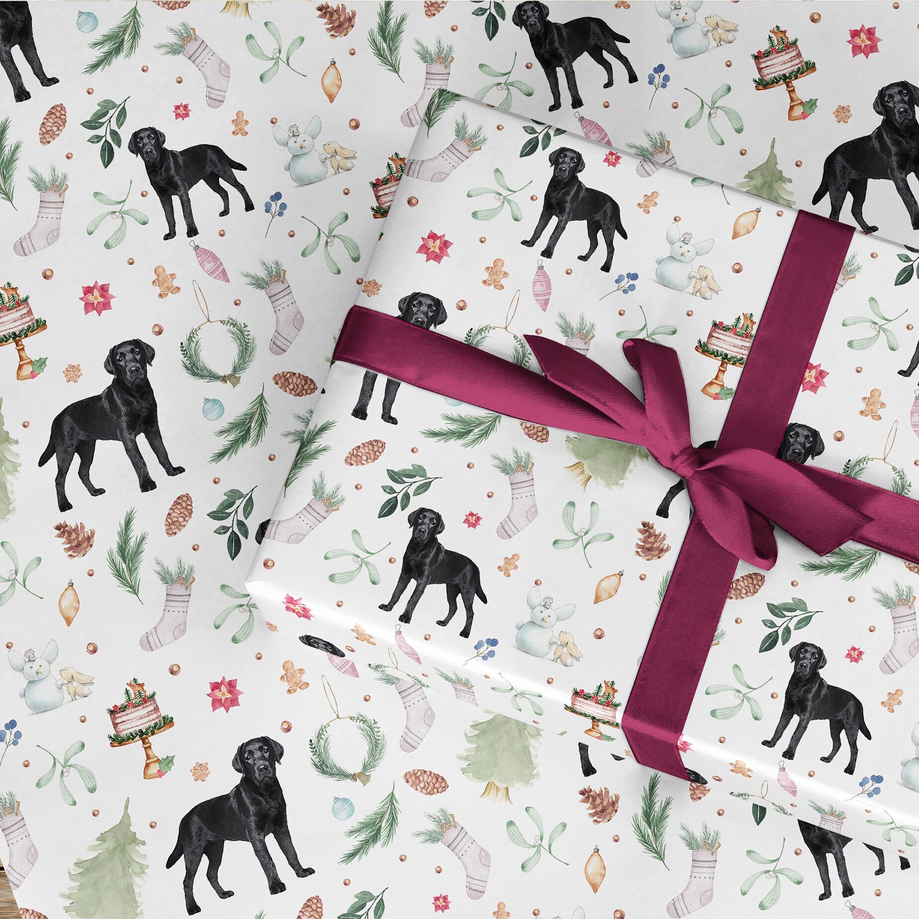 Labrador Christmas Wrapping Paper Roll, Black Lab Christmas Gift Wrap ...