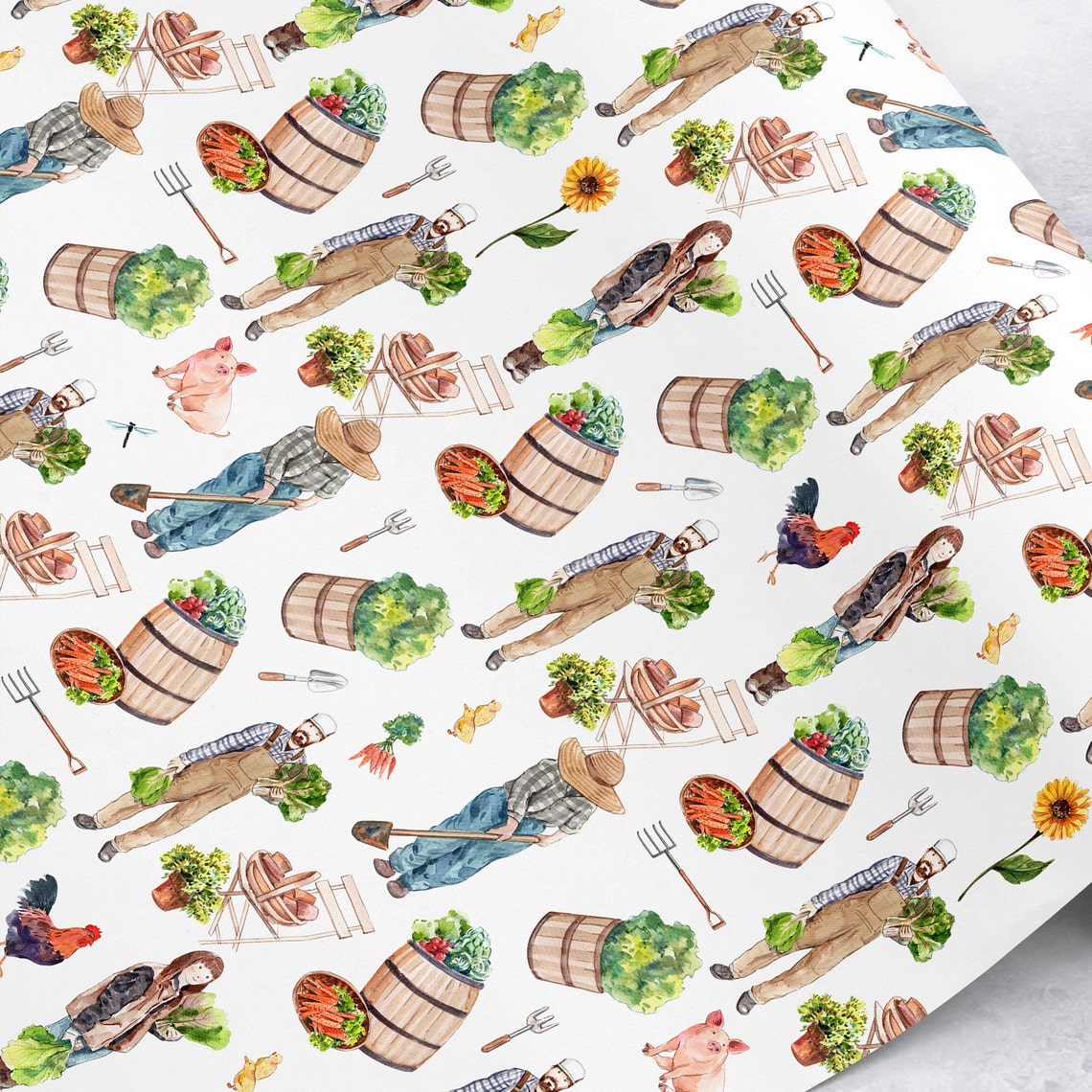Farmer Wrapping Paper Vegetable Wrapping Paper Smallholding - Etsy
