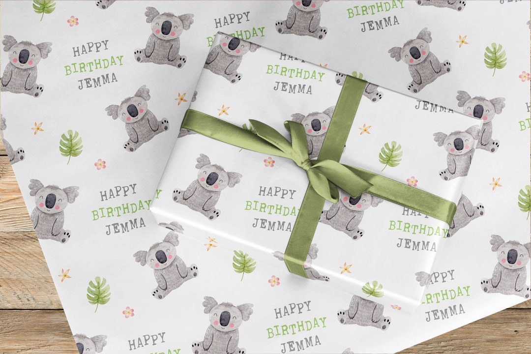 Personalised Koala Wrapping Paper, Birthday Koala Gift Wrap, Kids Fun ...