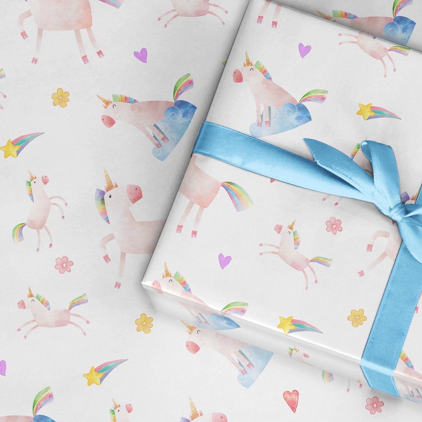 Pastel Unicorn Wrapping paper unicorns and rainbow wrapping | Etsy