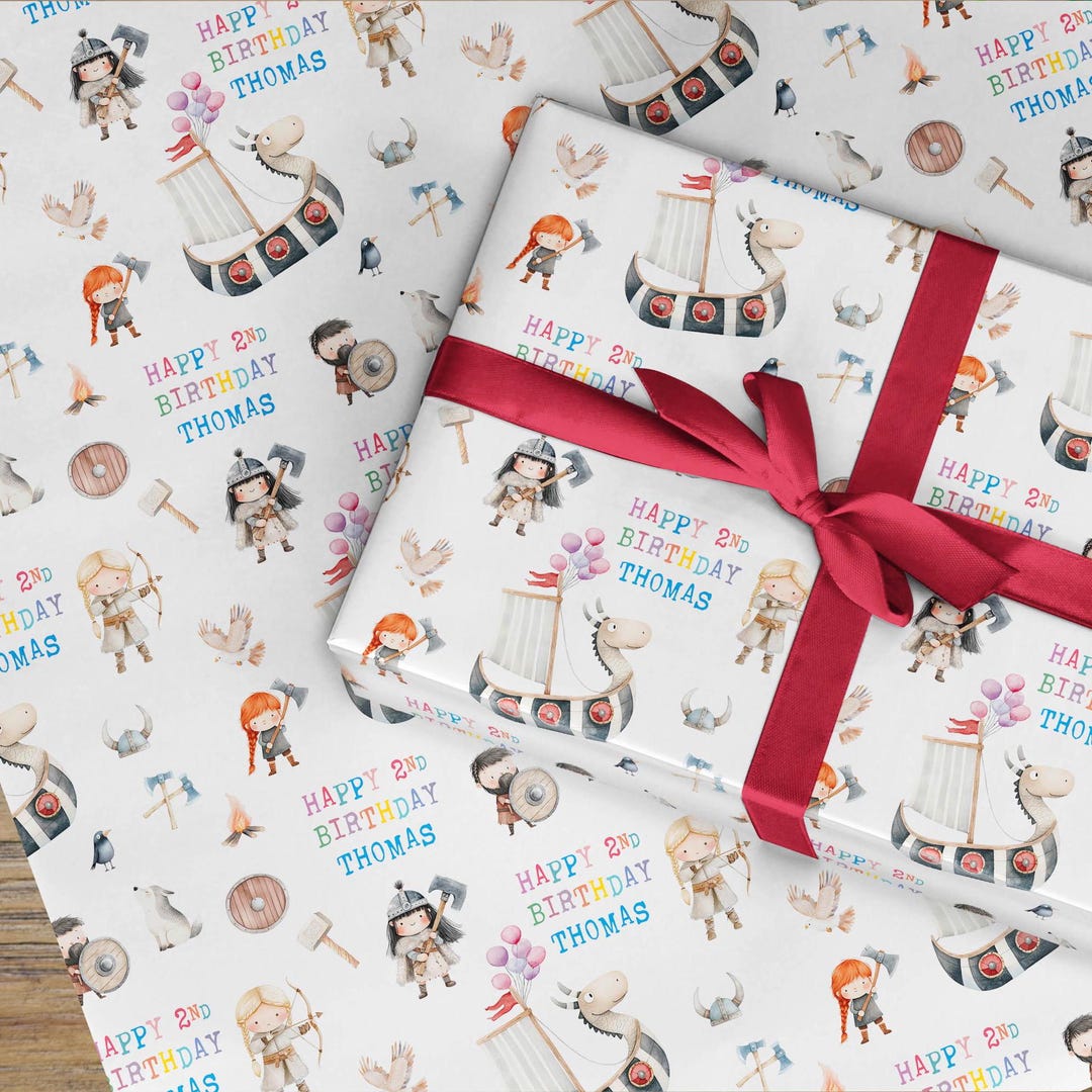 Personalised Viking Wrapping Paper - Custom Kids Birthday Gift Wrap ...