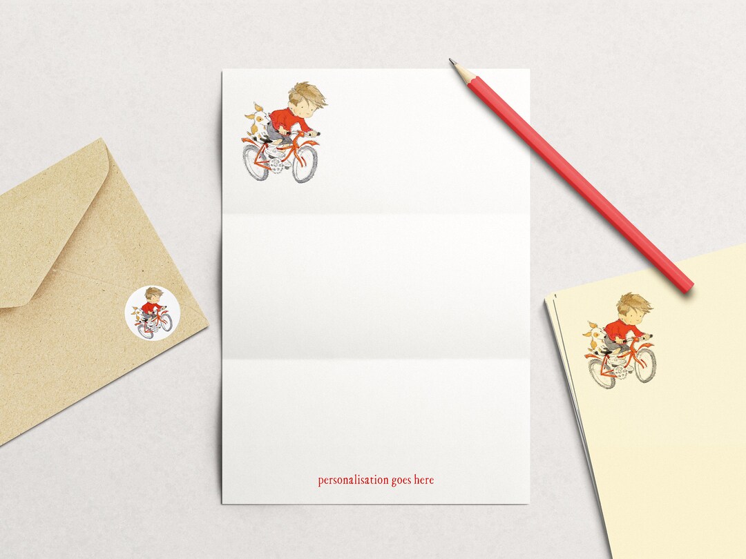 10x Red Boy on a Bike Writing Set With Stickers & Envelopes, Writing ...