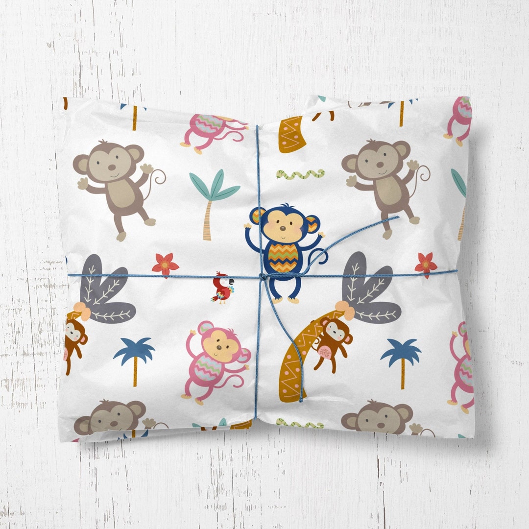 Monkey Wrapping Paper, Childrens Wrapping Paper, Cute Wrapping Paper ...