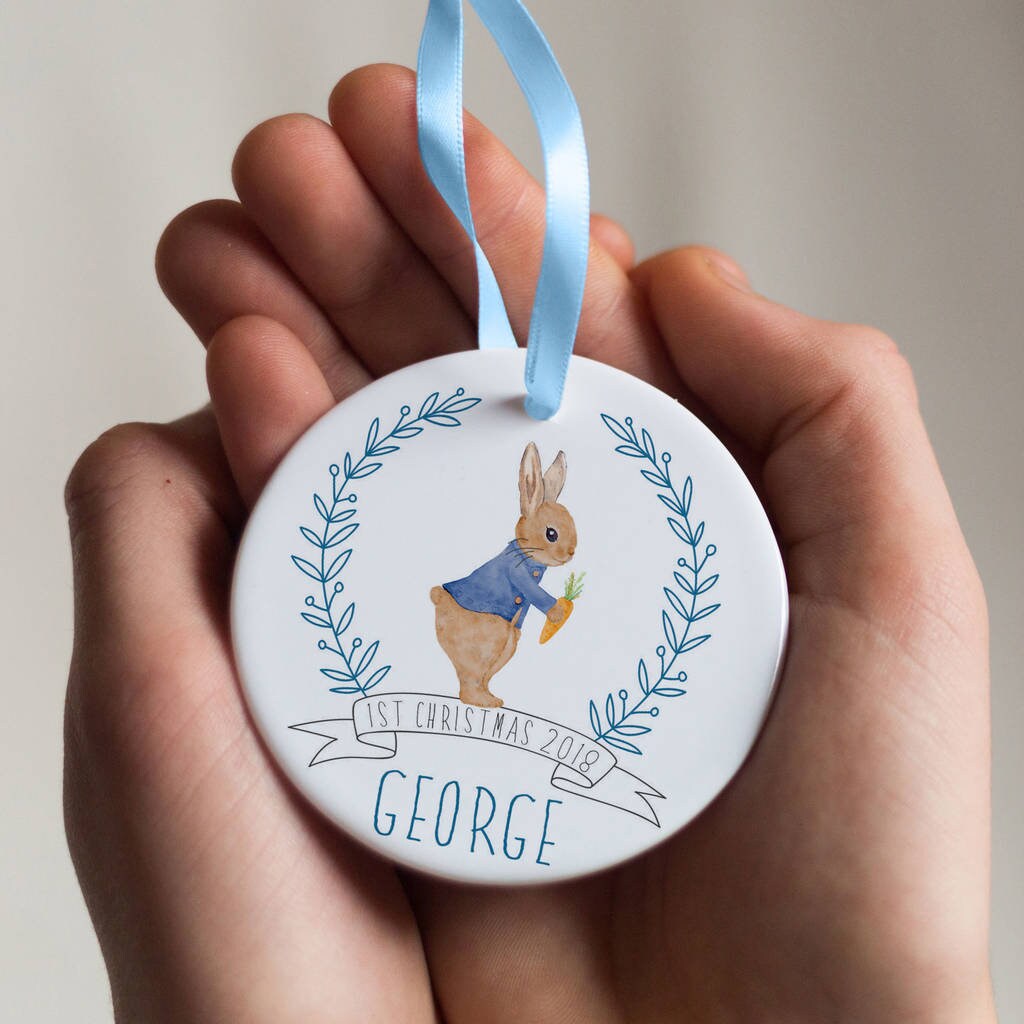 Baby's First Christmas Tree Decoration Rabbit Bauble Girl | Etsy UK