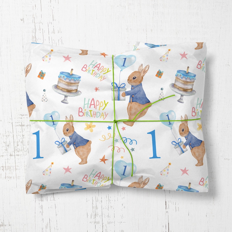 1st Birthday Rabbit Wrapping Paper Birthday Boy Wrapping - Etsy UK