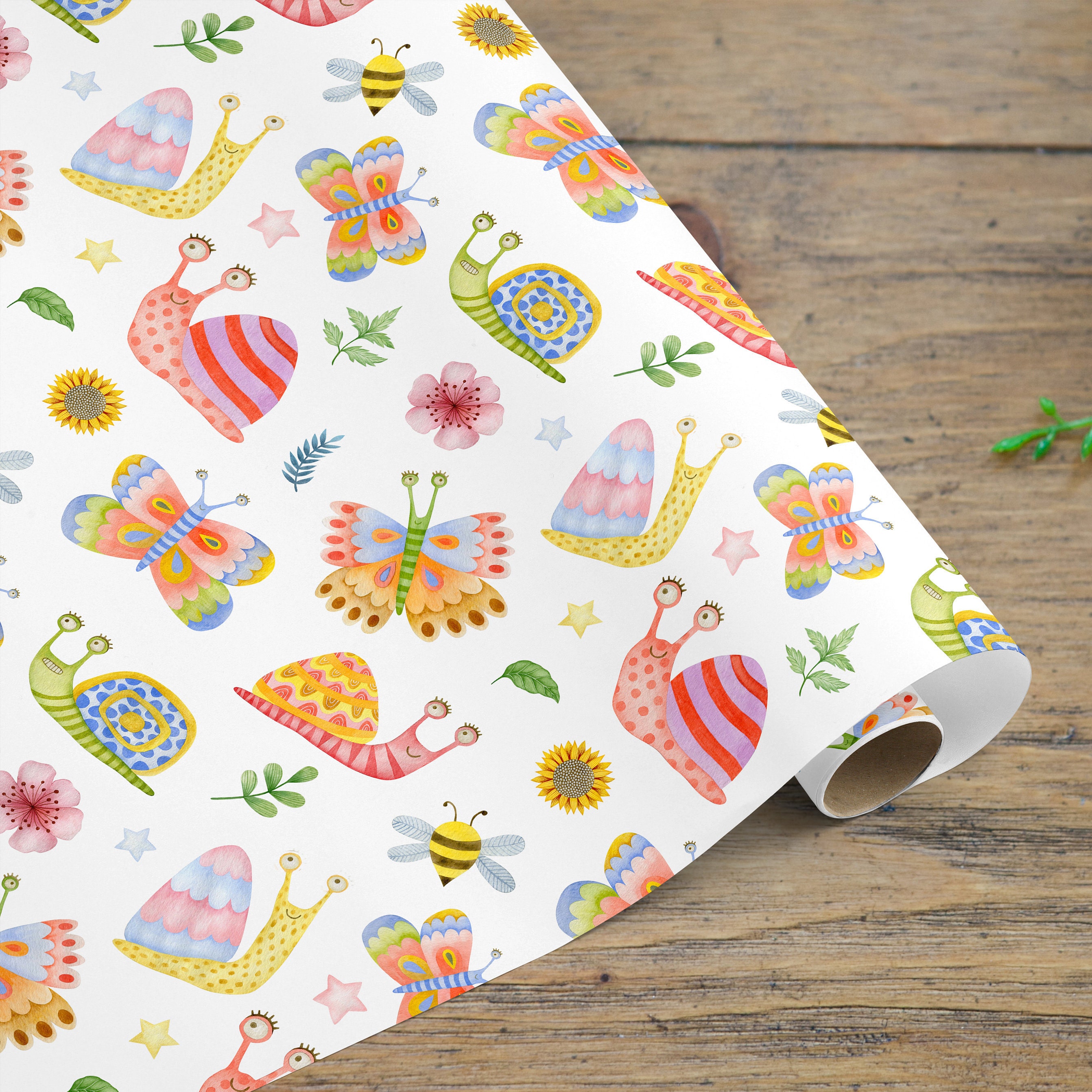 Bug Wrapping Paper Pastel Snail Kids Wrapping Paper - Etsy UK