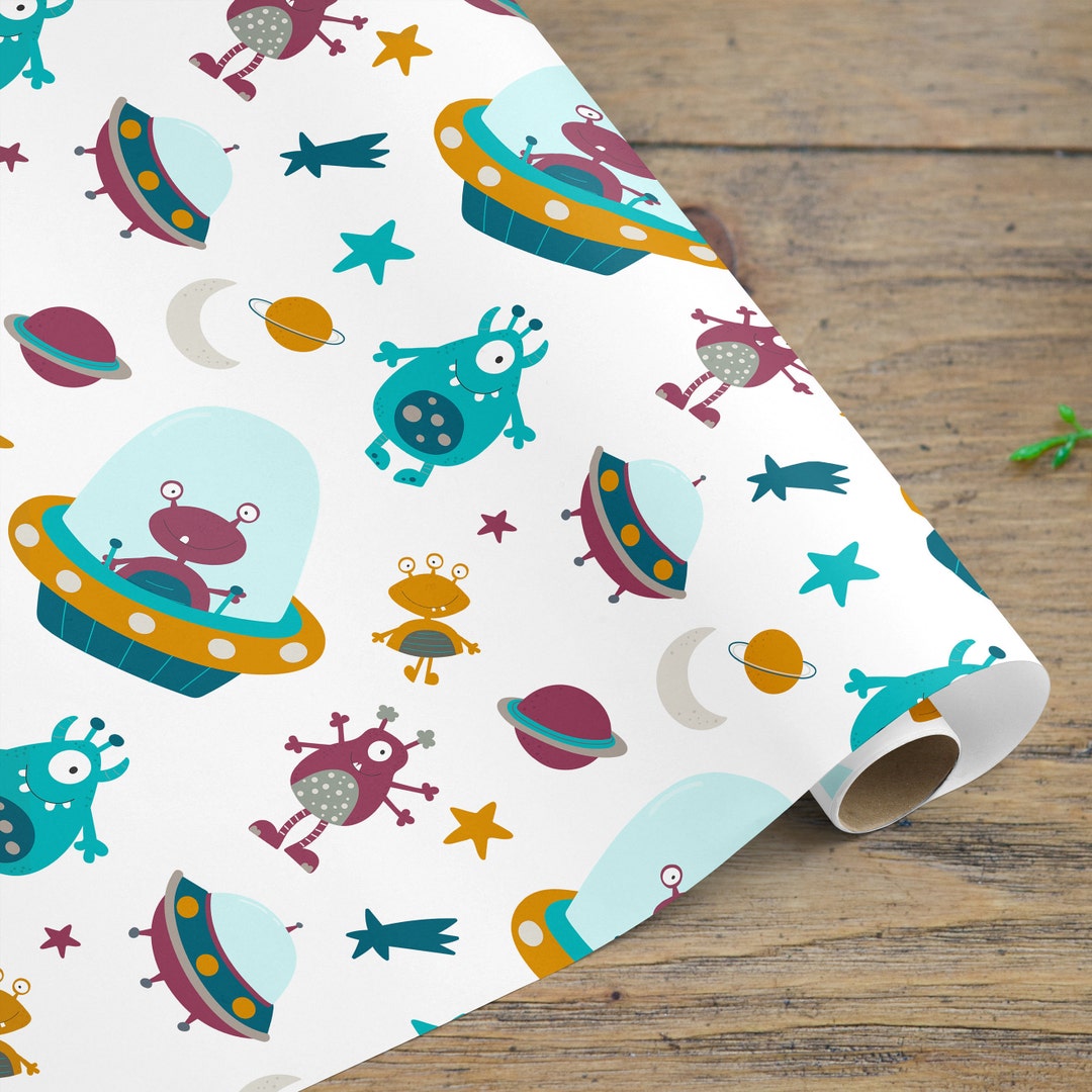 Wrapping Paper Roll, Alien Spaceship Wrapping Paper, Outer Space ...