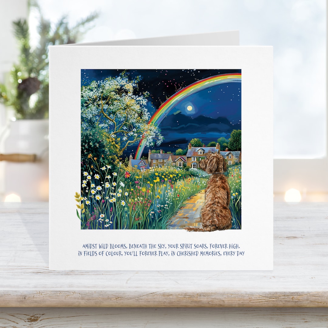Cockapoo Dog Memorial Card, Rainbow Bridge Pet Loss Card Animal ...