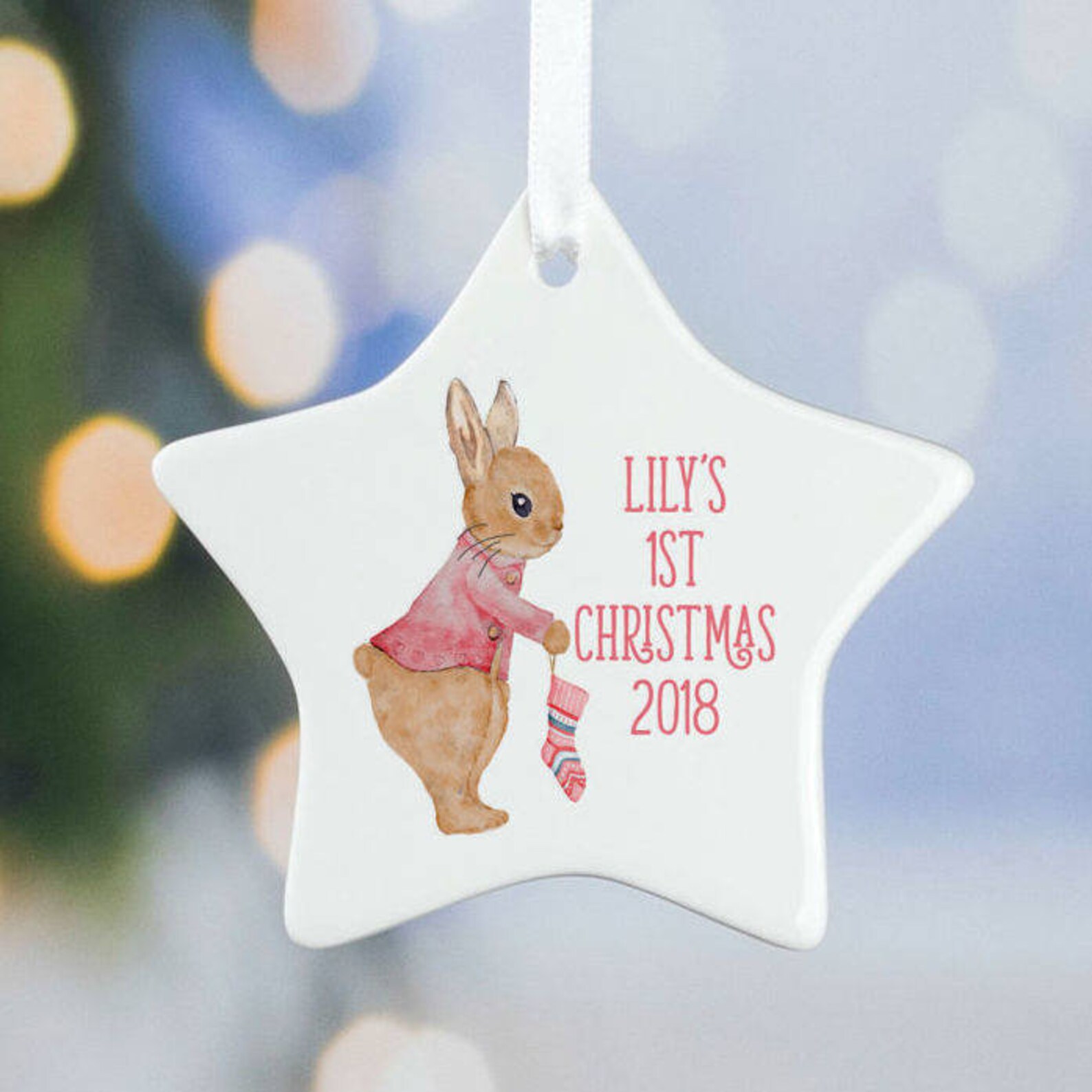 Baby's First Christmas Tree Decoration Rabbit Bauble Girl | Etsy UK