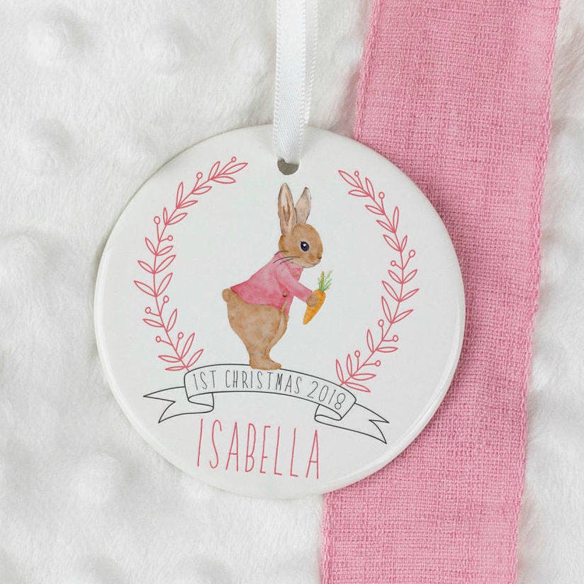 Baby's First Christmas Tree Decoration Rabbit Bauble Girl - Etsy UK
