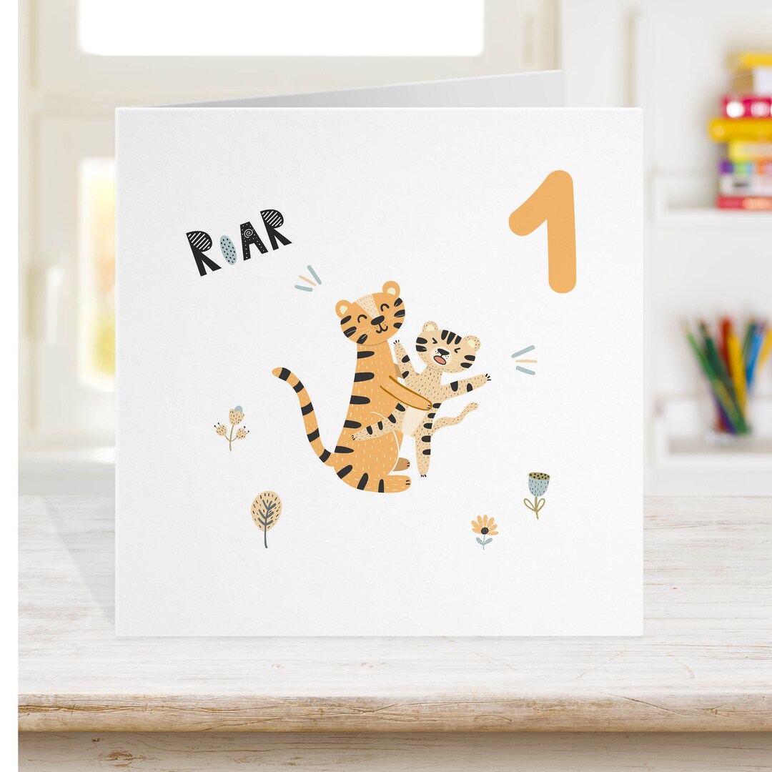 Any Age Kids Birthday Card Tiger Baby Birthday Card With a - Etsy