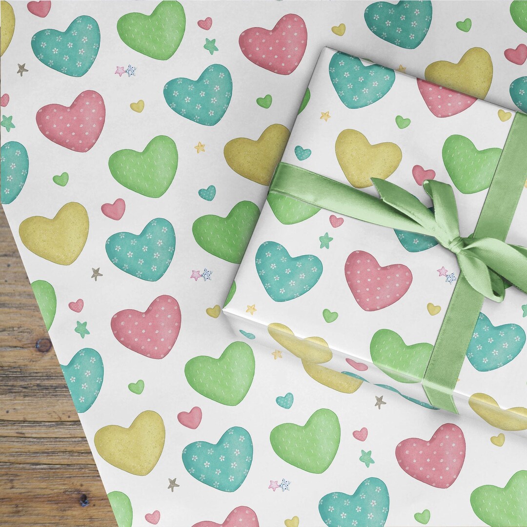 Wedding Wrapping Paper Roll, Pastel Hearts Wrapping Paper Gift Wrap, - Etsy