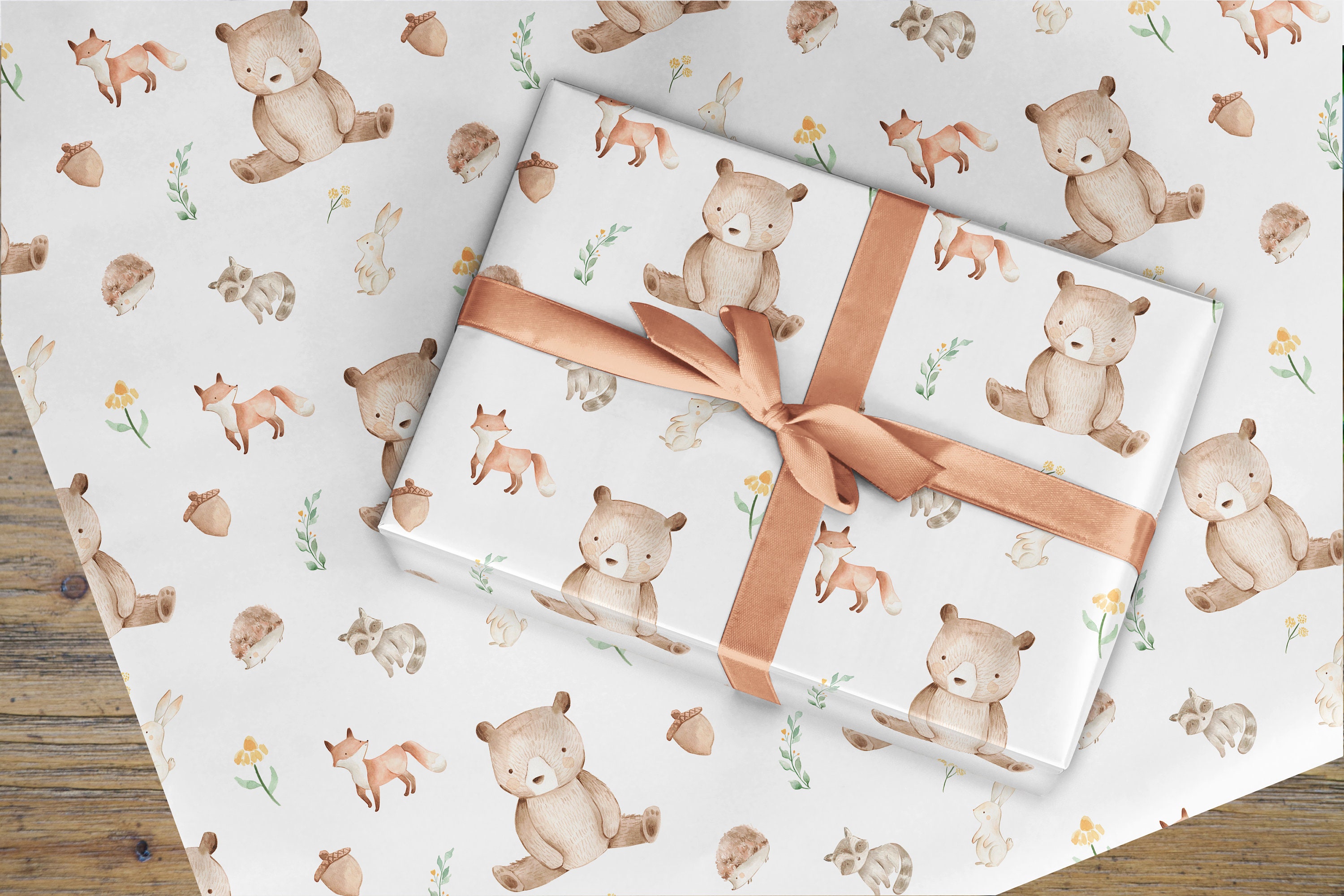 Bear wrapping paper woodland wrap paper baby wrapping paper - Etsy 日本