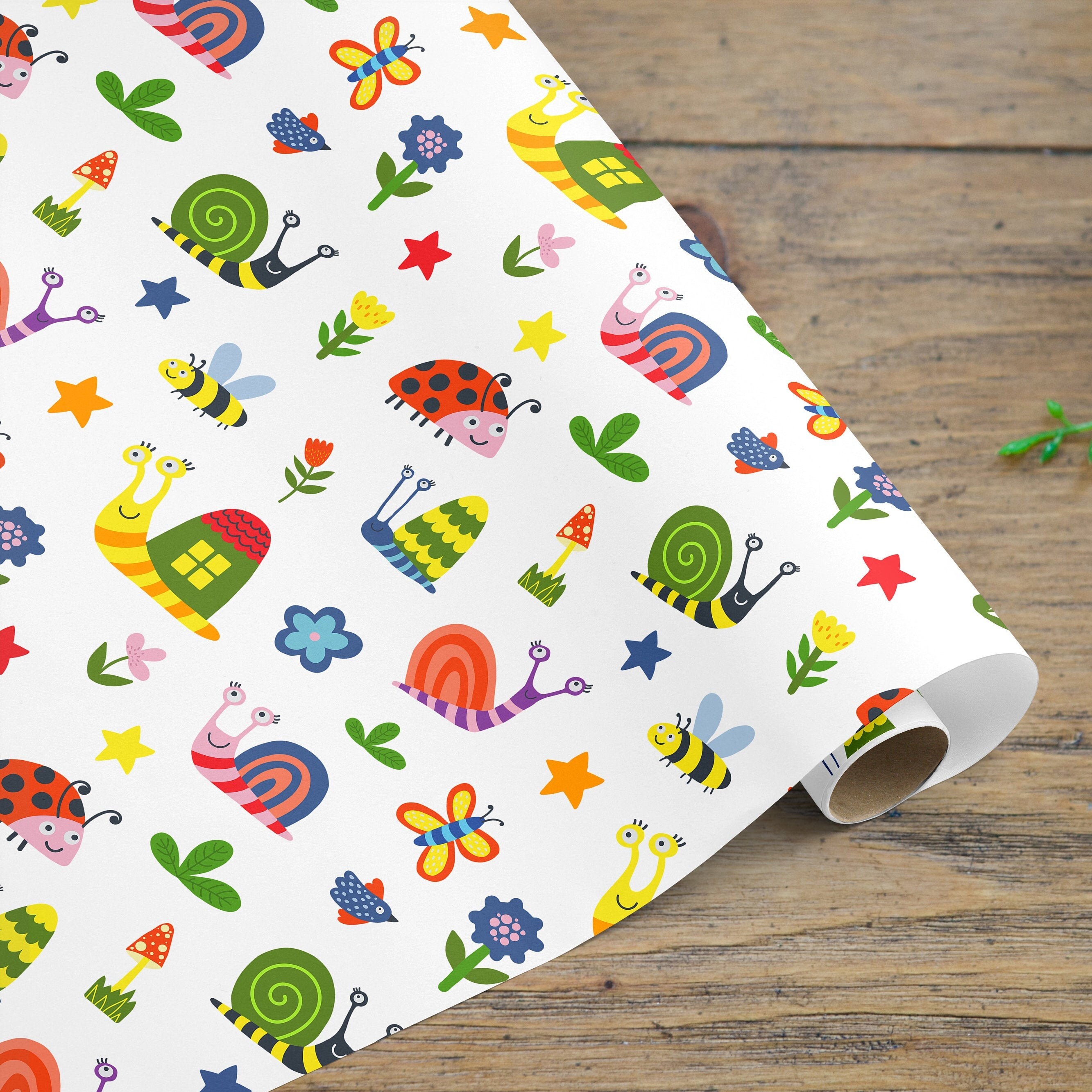 Bug Wrapping Paper Snail Kids Wrapping Paper Bright | Etsy