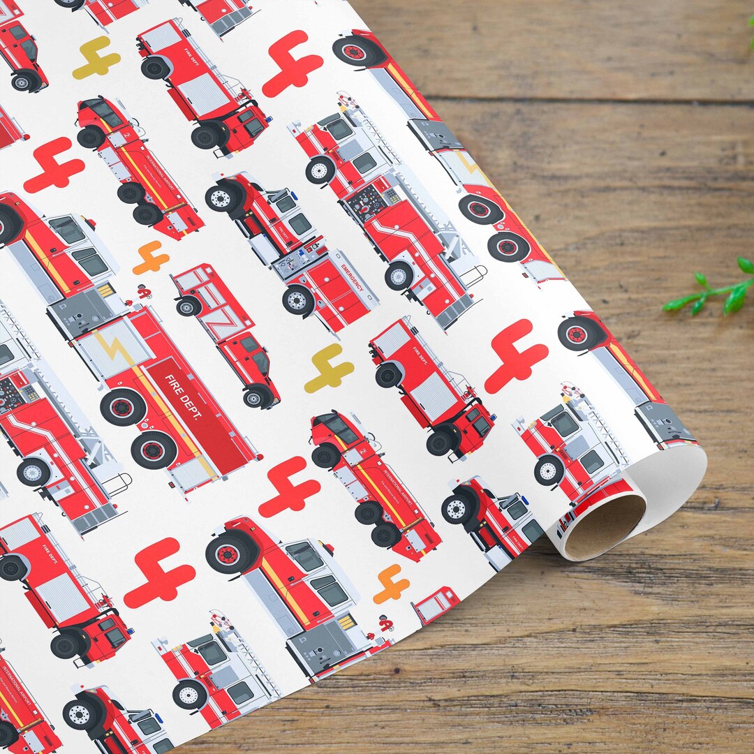 Any Number Fire Engine Wrapping Paper Roll, 1st 2nd 3rd 4th 5th ...