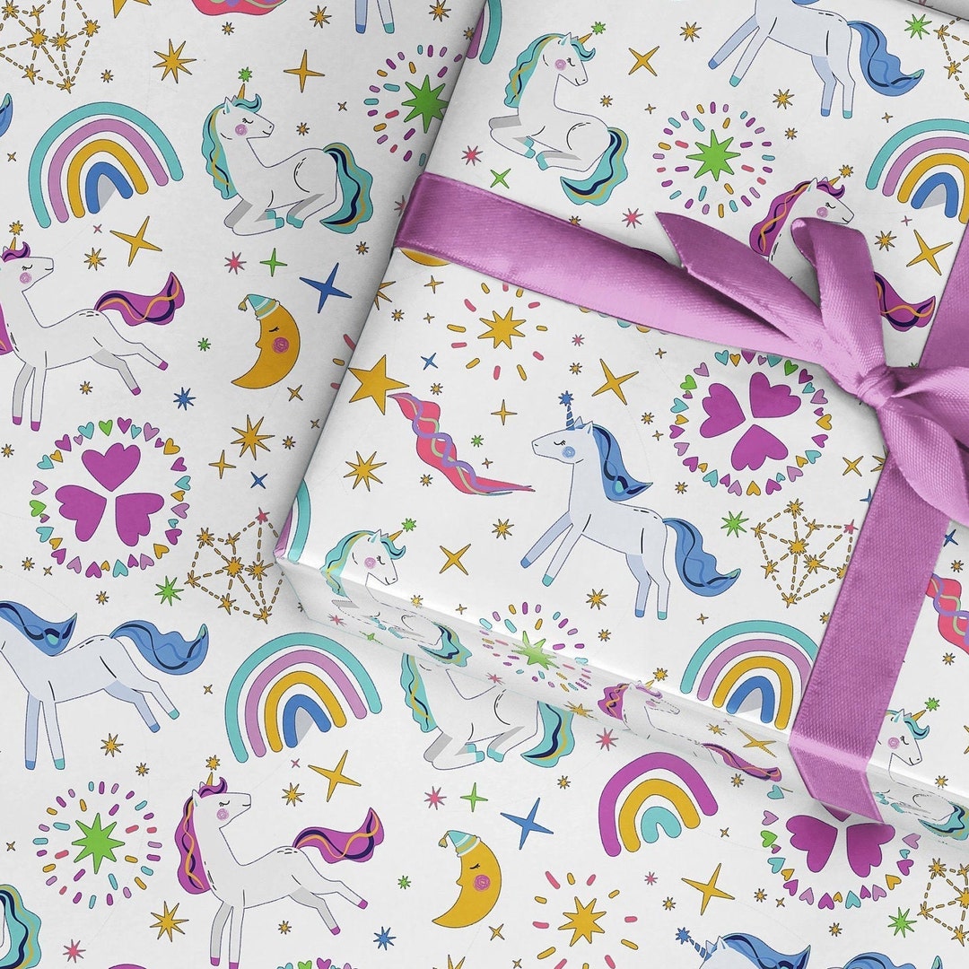 Unicorn Wrapping Paper, Unicorns Gift Wrap, Bright Colourful Unicorn ...