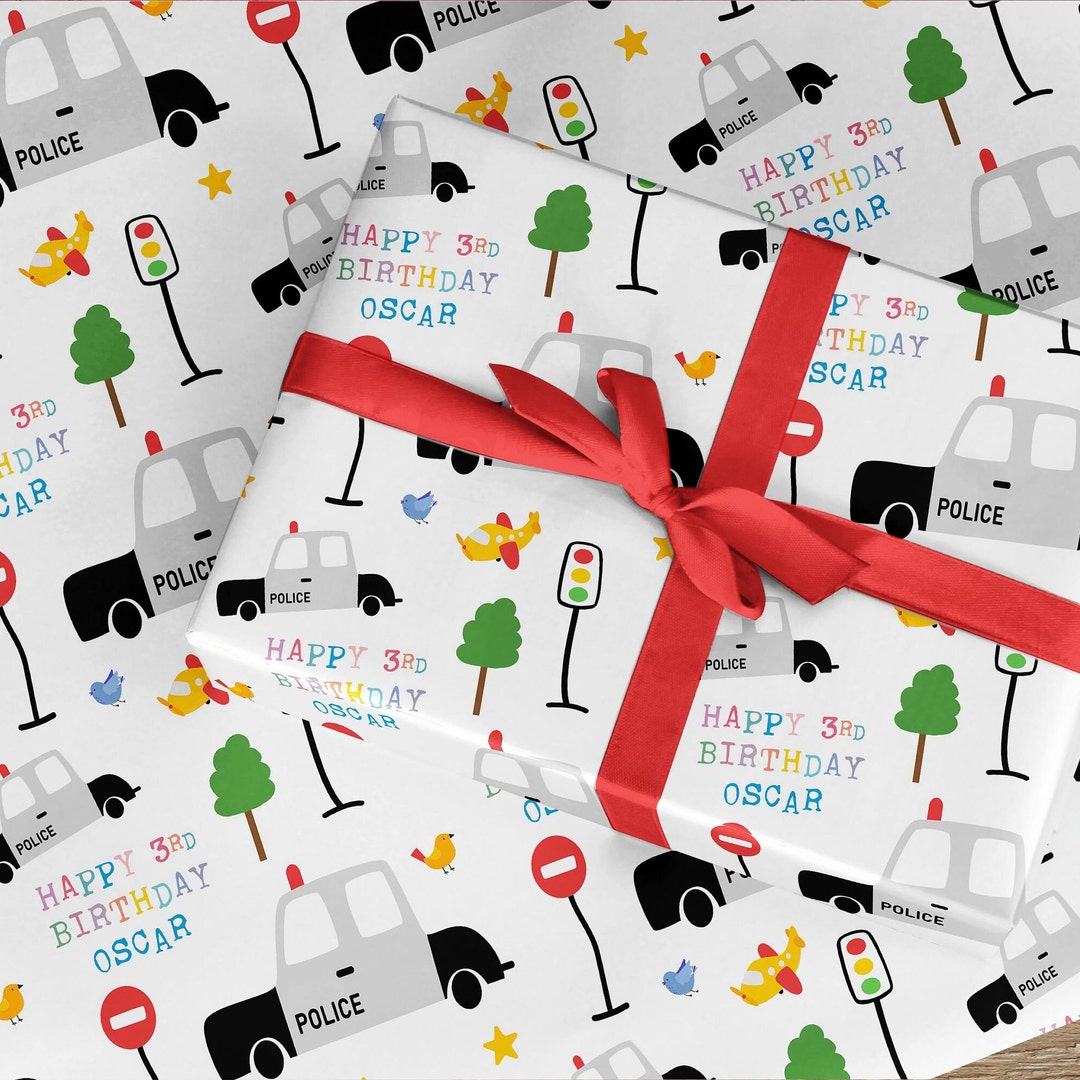 Personalised Police Wrapping Paper Roll, Any Age, 999 Rescue Emergency ...