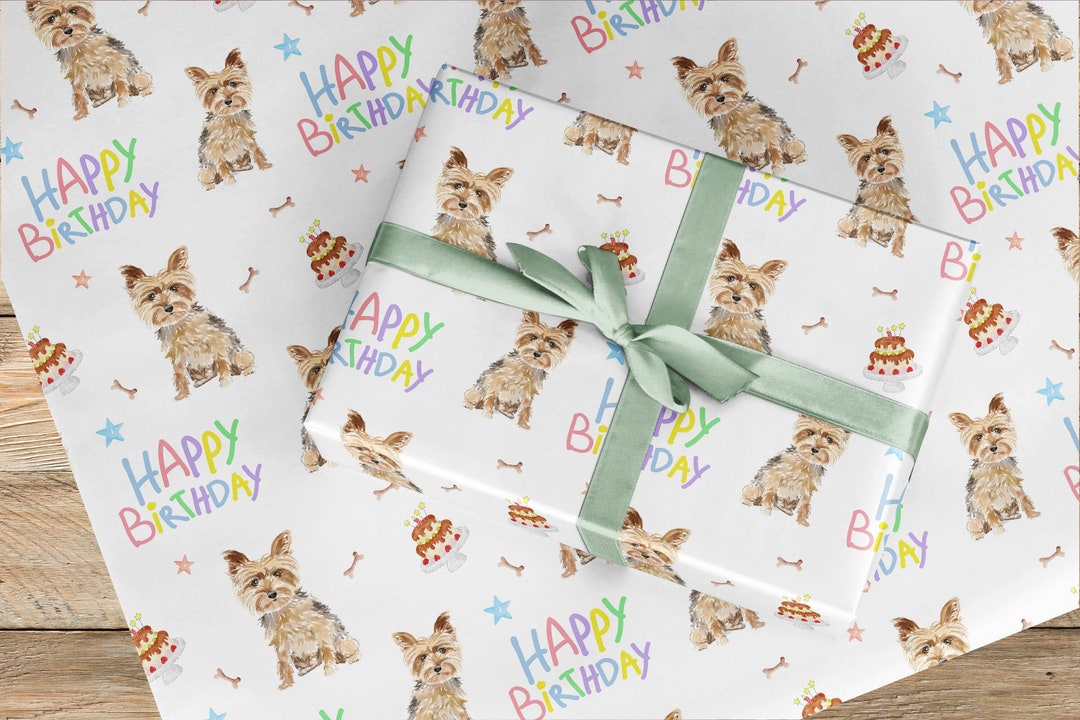 Yorkshire Terrier Wrapping Paper Roll, Birthday Yorkie Gift, Birthday ...