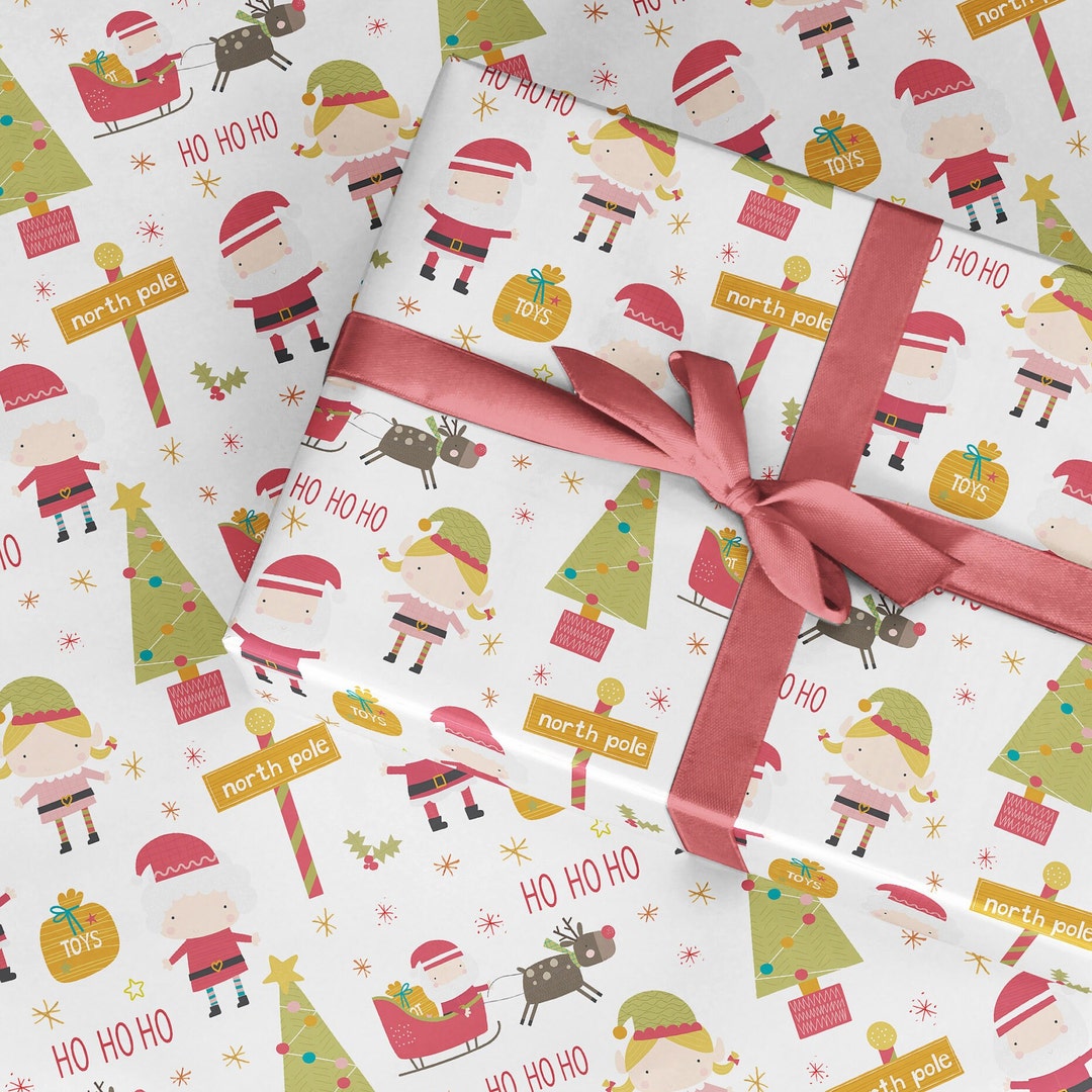 Girl Elf Wrapping Paper, Boy Elf Wrapping Paper, Elf Christmas Wrapping ...
