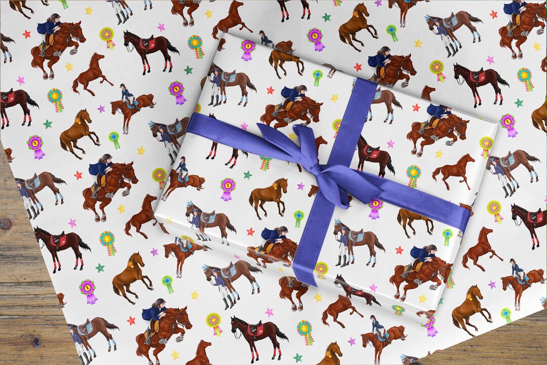 Horse Birthday Wrapping Paper, Show Jumping Gift Wrap Sheet or Roll ...