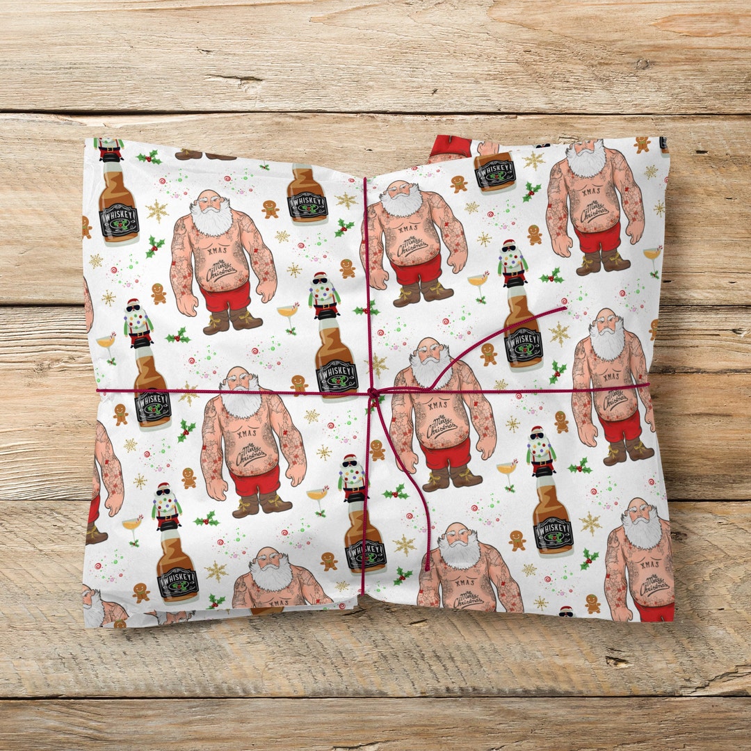 Santa Tattoo Wrapping Paper, Tattoo Christmas Wrapping Paper, Father ...