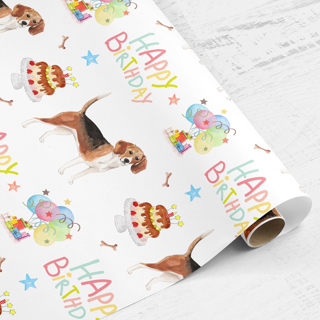 Beagle Birthday Wrapping Paper Roll: Dog Party Gift Wrap - Etsy UK