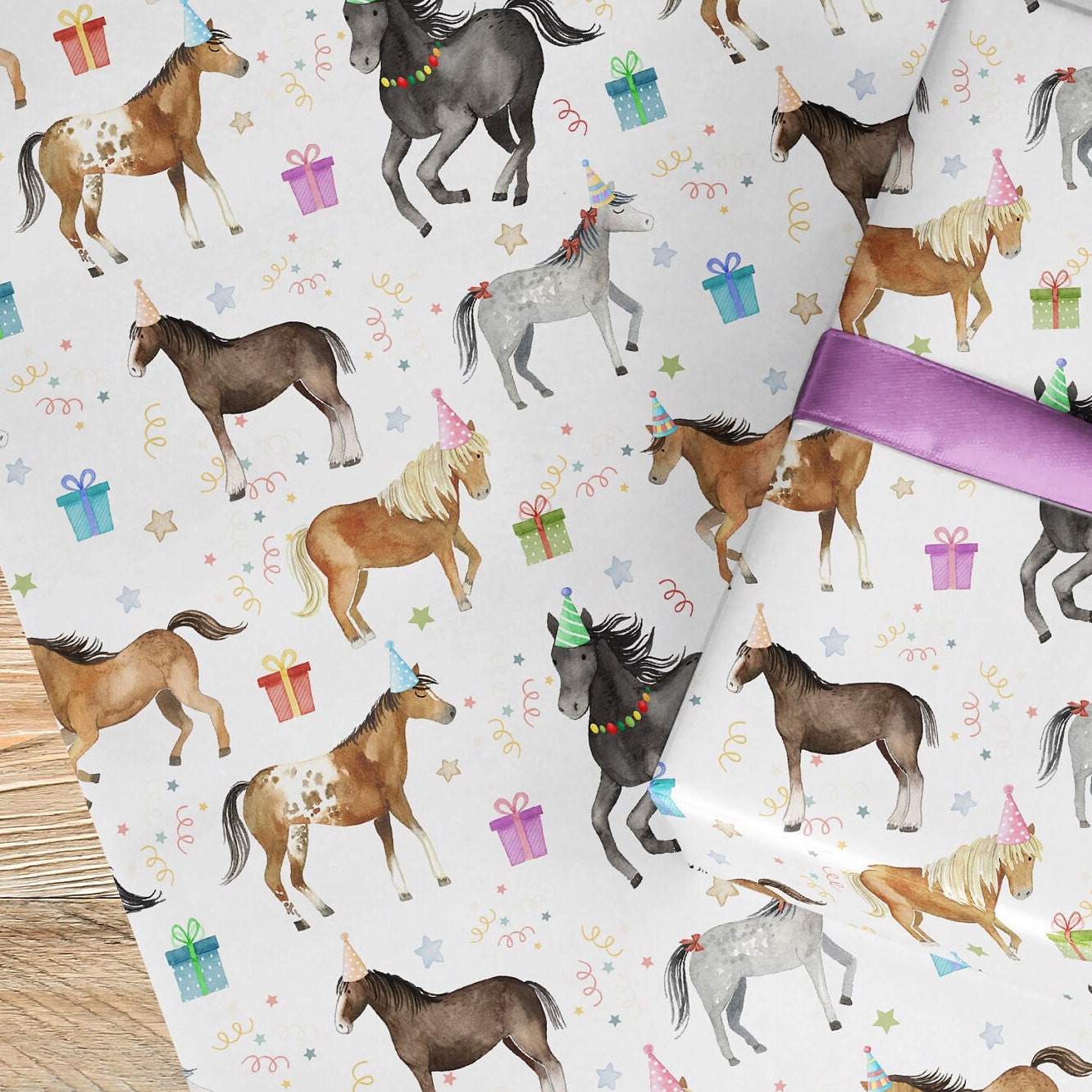 Wrapping Paper Horse Birthday Roll Gift Wrap Cute Fun Pony | Etsy