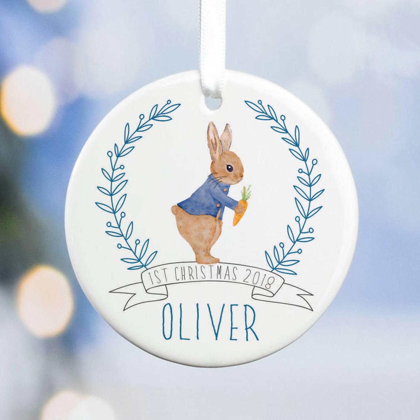 Baby's First Christmas Tree Decoration Rabbit Bauble Girl | Etsy UK