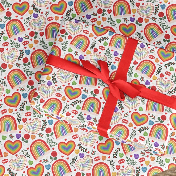 Pride Wrapping Paper Roll Rainbow Gay Lesbian LGBT Hearts - Etsy