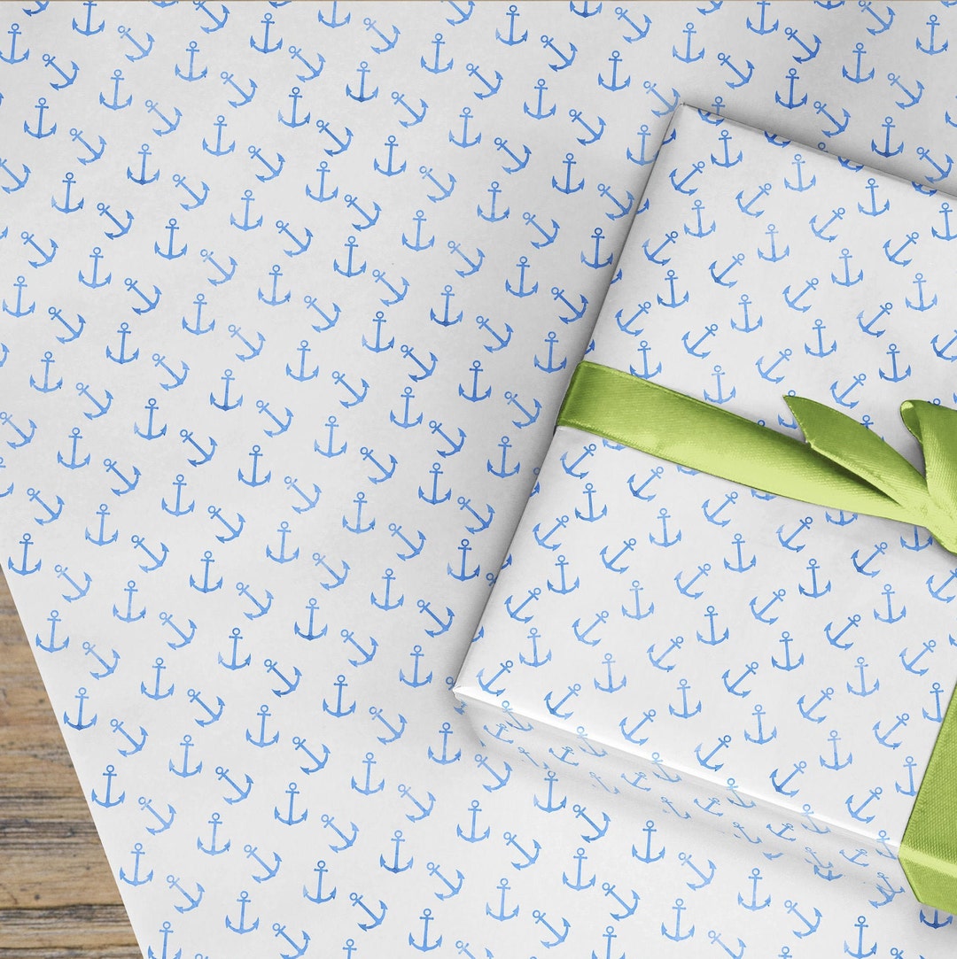Blue Anchor Pattern Gift Wrap: Nautical Boat Theme - Etsy