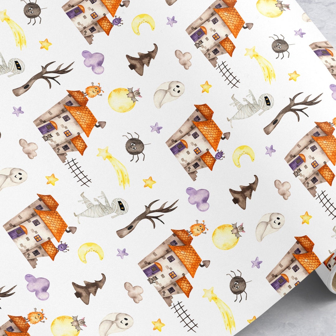 Halloween Wrapping Paper, Halloween Mummy Spider Gift Wrap Gift ...