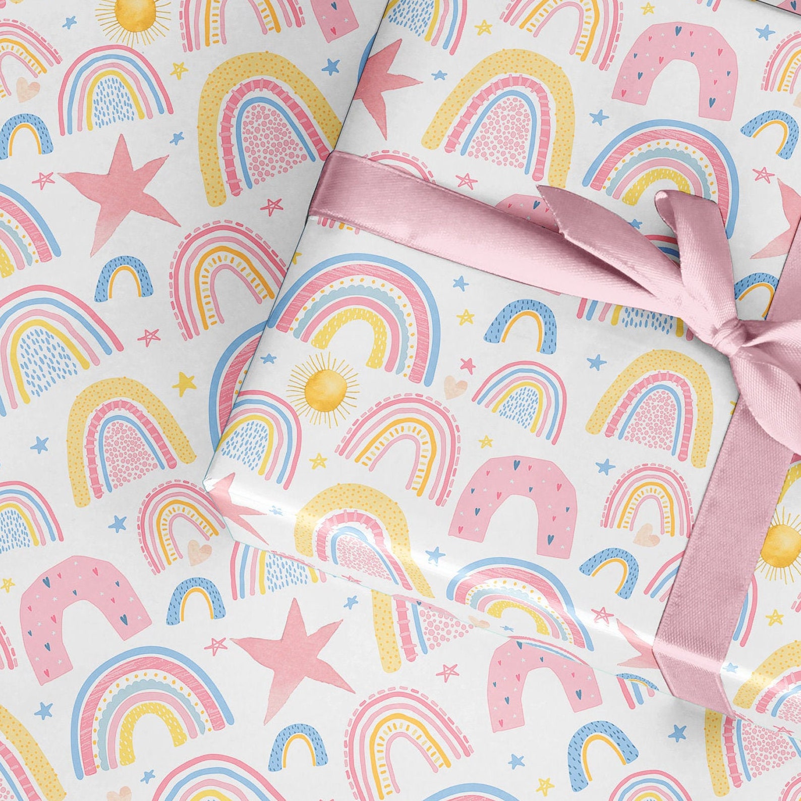 Pink Rainbow Wrapping Paper Rainbow Gift Wrap Rainbow - Etsy