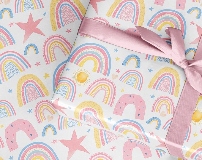 Pink Rainbow Wrapping Paper, Rainbow Gift Wrap, Rainbow Wrapping Paper, Girl Wrapping Paper ...