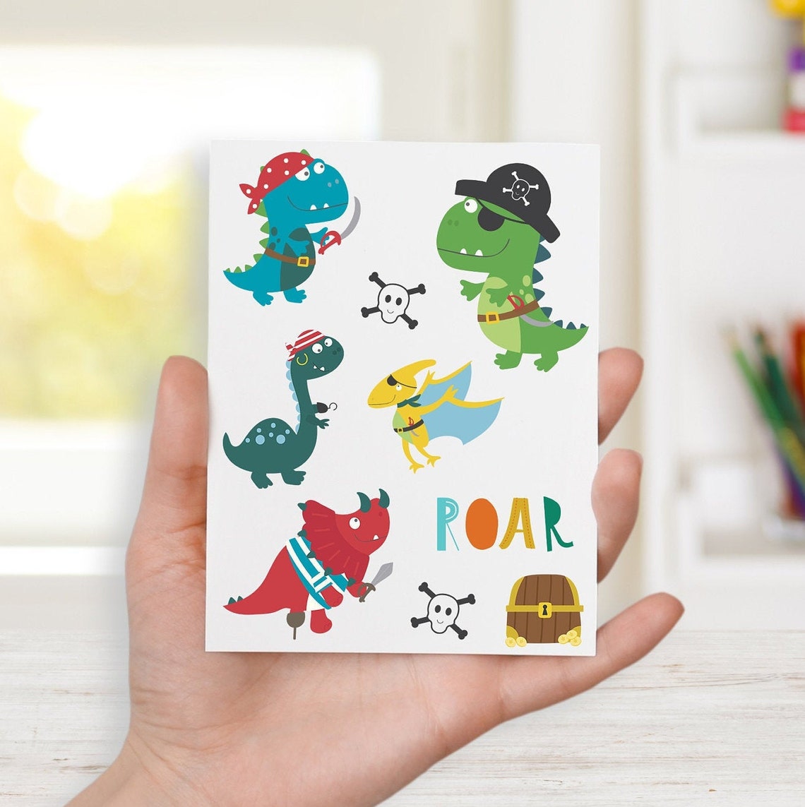 Cool Dude Dinosaur Pirate Sticker Sheets Stocking Filler | Etsy