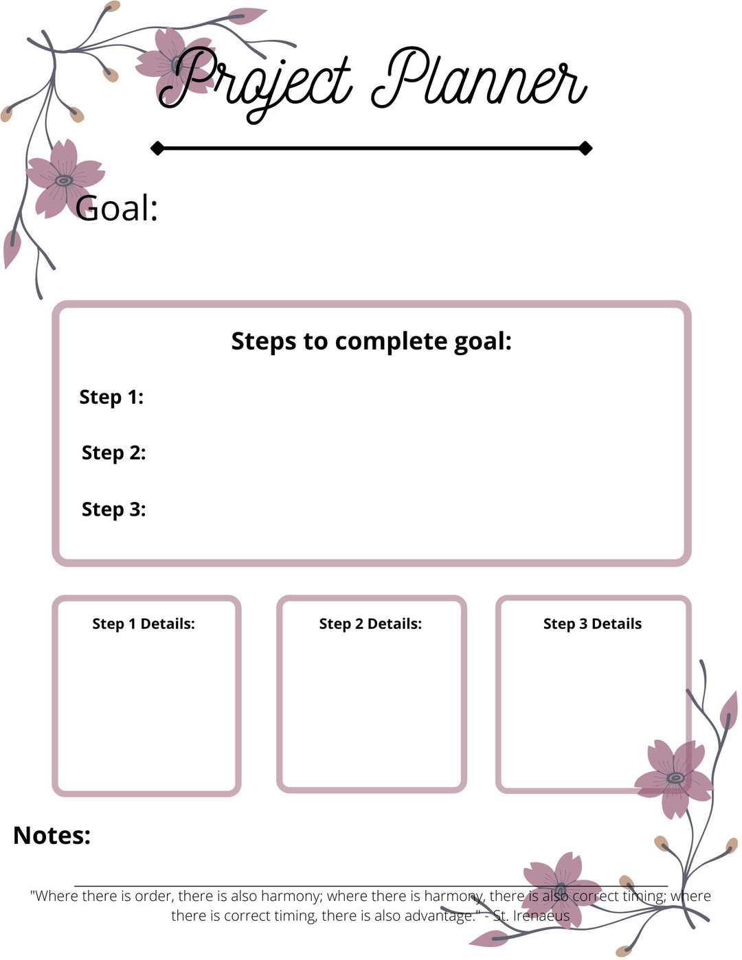 Printable Project Planner PDF and JPG Download - Etsy