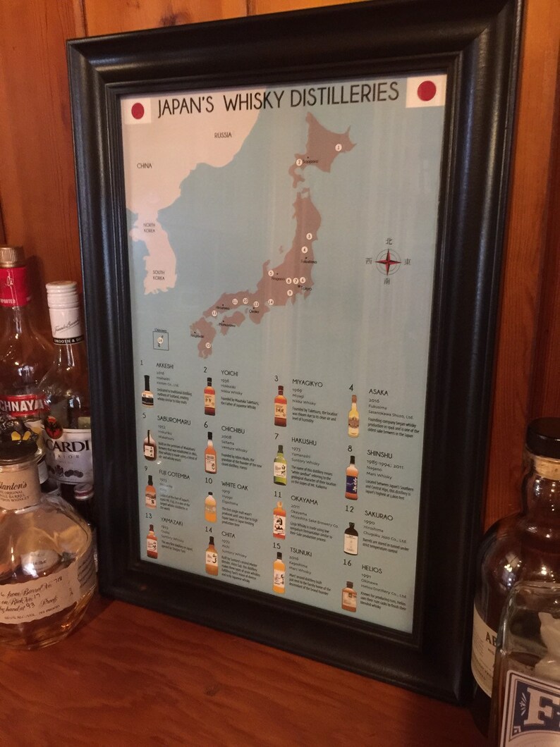 Japan's Whisky Distilleries Map or Poster for Man Cave or Bar, Gift for ...