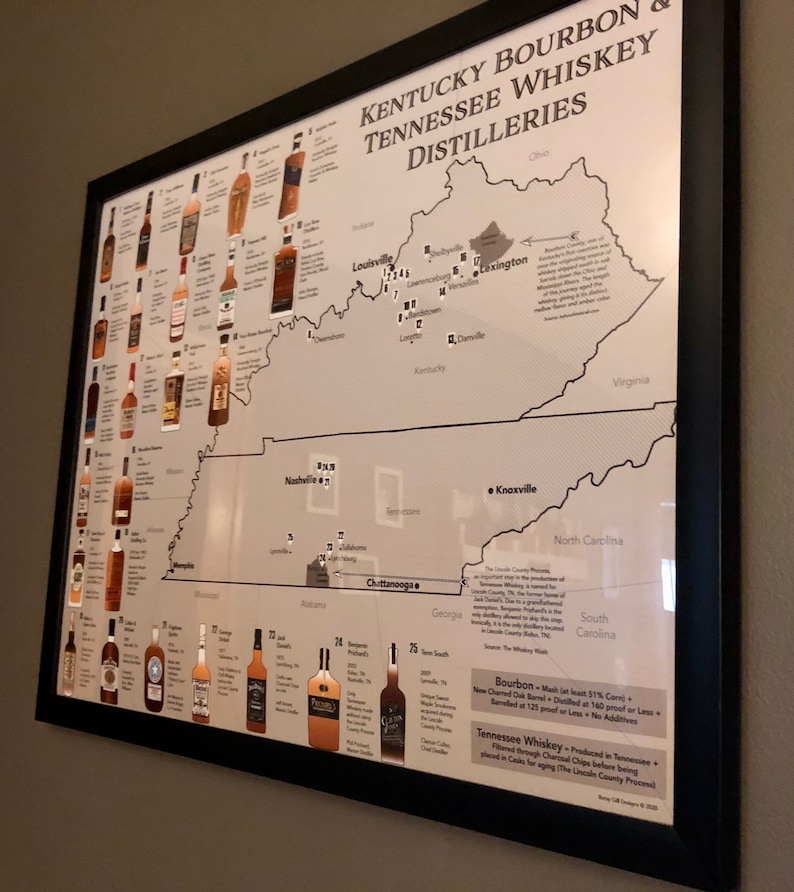 Kentucky Bourbon and Tennessee Whiskey Distilleries Map and - Etsy ...