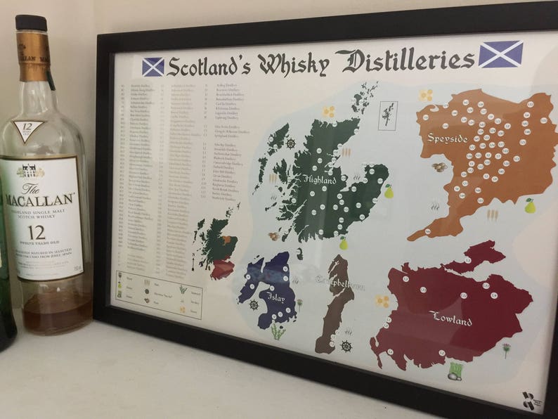Scotland Whisky Distilleries Map and Poster for Man Cave or Bar Gift ...